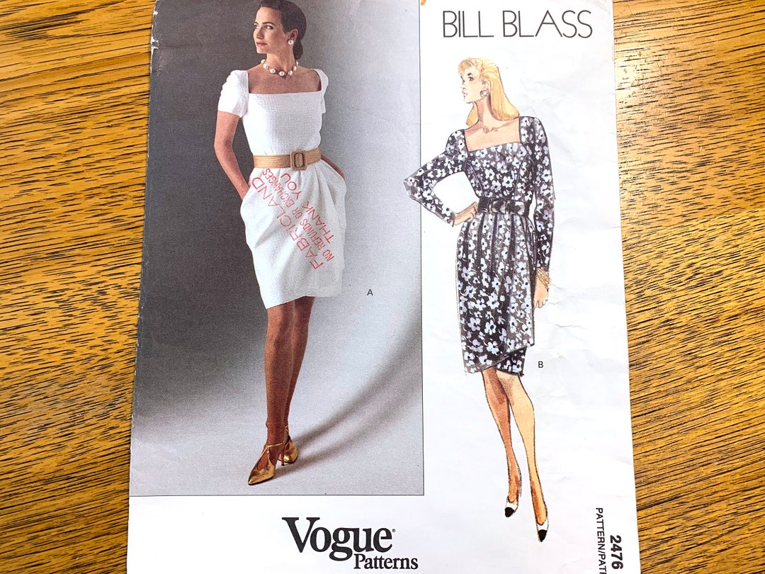 90s DESIGNER Bill Blass Couture Dress With Square Neckline - Size (8 ...