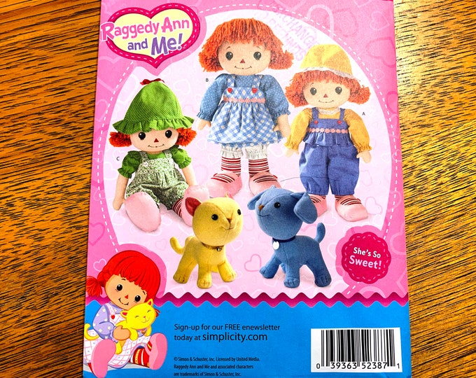 MODERN Raggedy Ann and Andy 16" Soft Sculpture Doll and 8" Dog or Cat ...