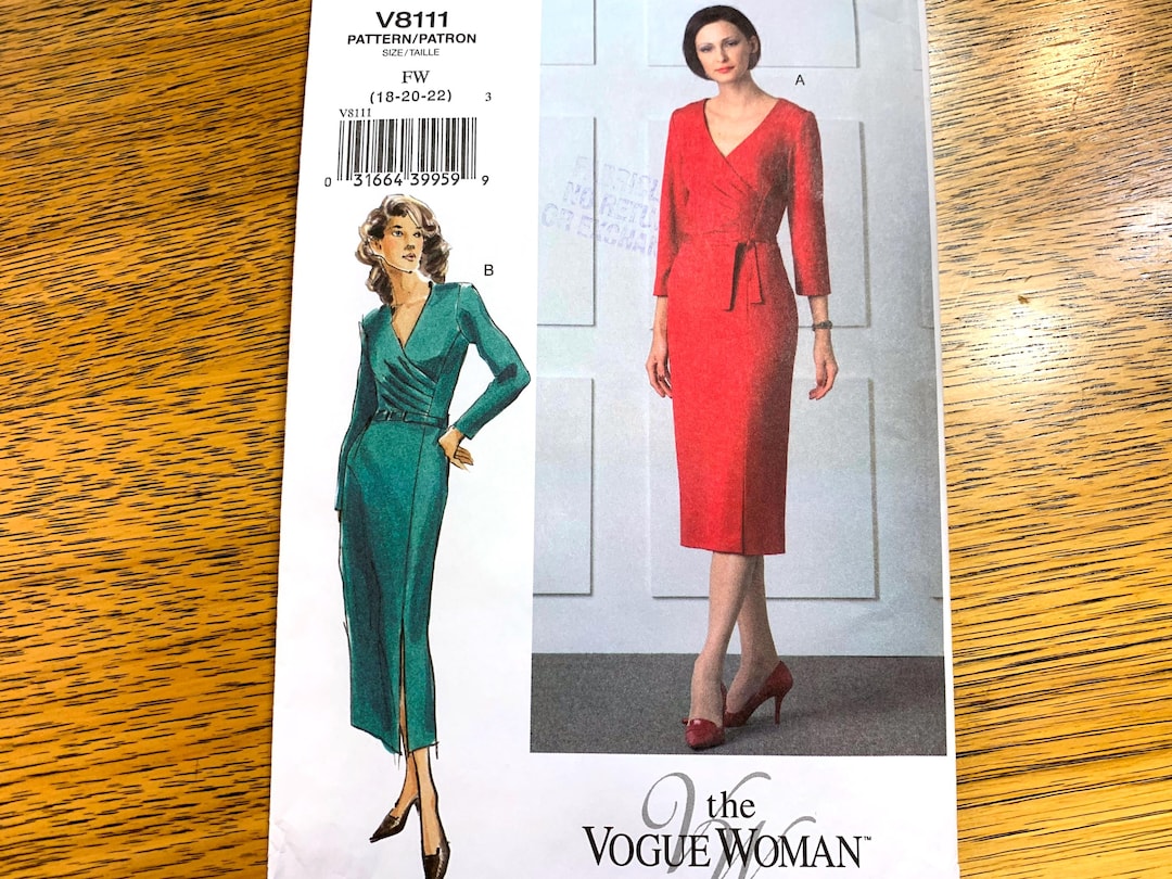 Y2K Minimalist Wrap Dress With Tapered Skirt, Fall Office Wear - PLUS ...