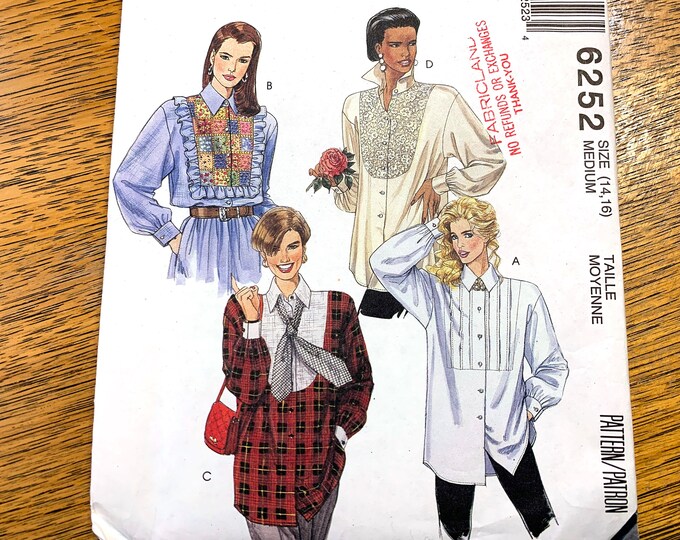 1990s Boxy Tuxedo Shirt, Drop Shoulder Blouse - Size Medium (12 - 14 ...