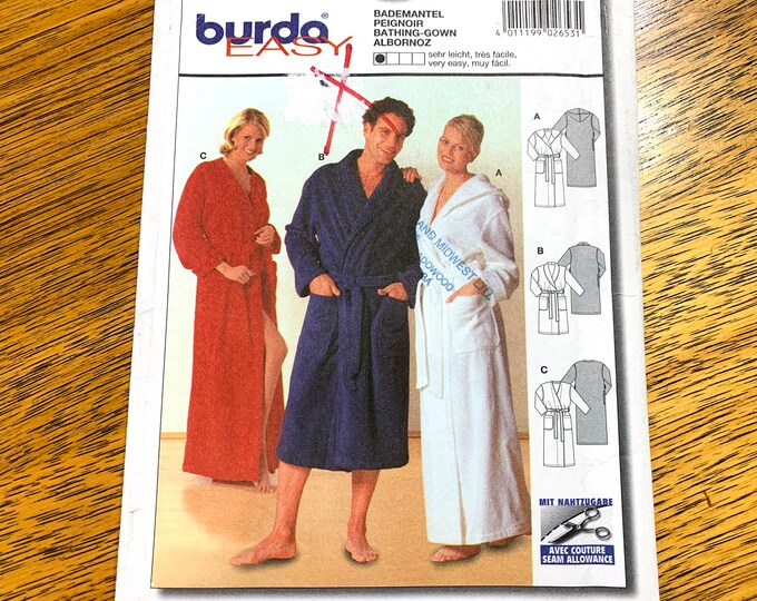 DIY Wrap Bath Robe, Hooded Lounge Wear, Beach Cover up - Men's and Women's Sizes - UNCUT Ff ...