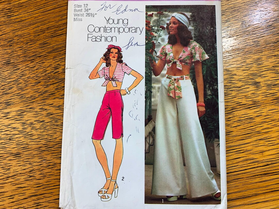 BOHO 1970s Bare Midriff Tie Top, Slim Capris & Wide Leg Pants - Size 10 ...