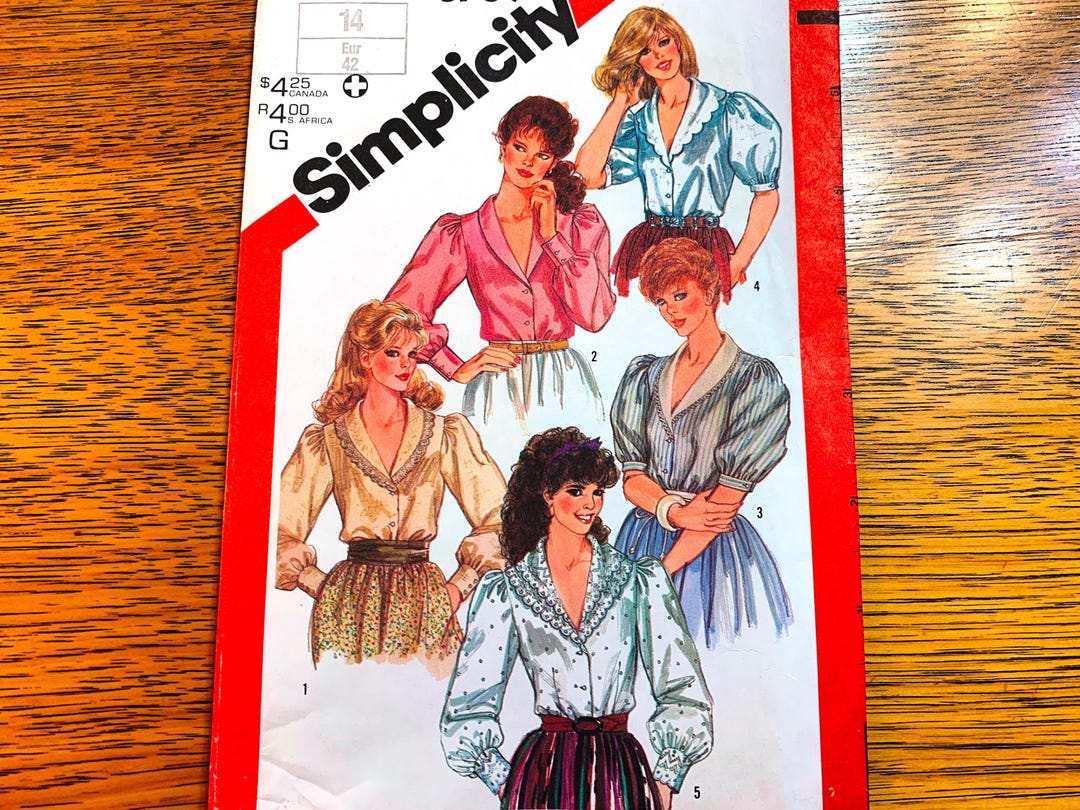 COTTAGECORE 1980s Shawl Collar Blouse With Puff Sleeves Size 14 bust 36 ...