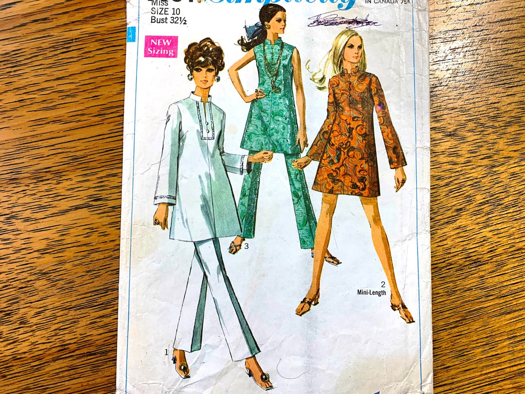 MOD 1960s Nehru Collared Tunic, A Line Dress & Bell Bottom Pants Size ...