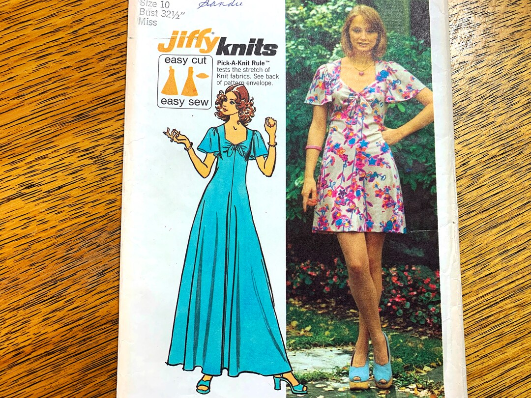 JIFFY 1970s Knit Sweetheart Dress With Flutter Sleeves, Hippie Maxi ...