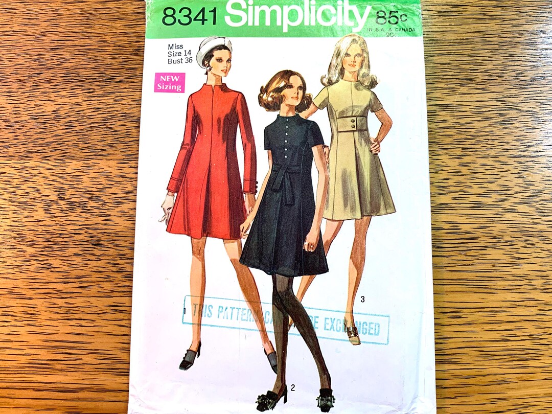 MOD 1960s Princess Dress With Funnel Neckline Size 14 bust 36 UNCUT Ff Sewing Pattern Simplicity ...