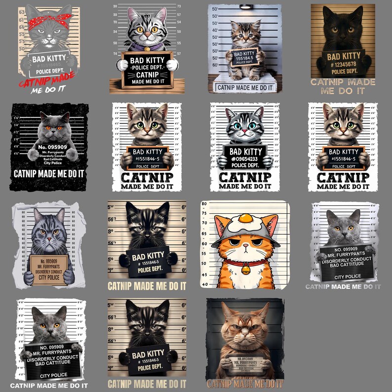Cat Mugshot PNG – Catnip Made Me Do It Funny Meme Clipart, Jail Humor ...