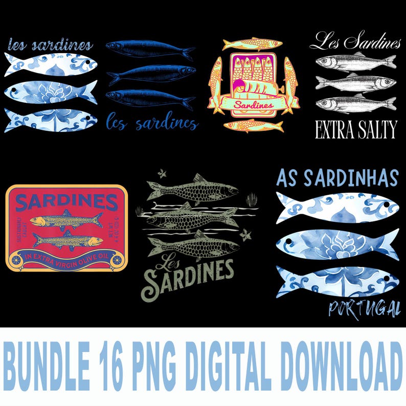 Sardines Tinned Fish Png, Vintage Coastal Aesthetic Png, Retro Blue ...