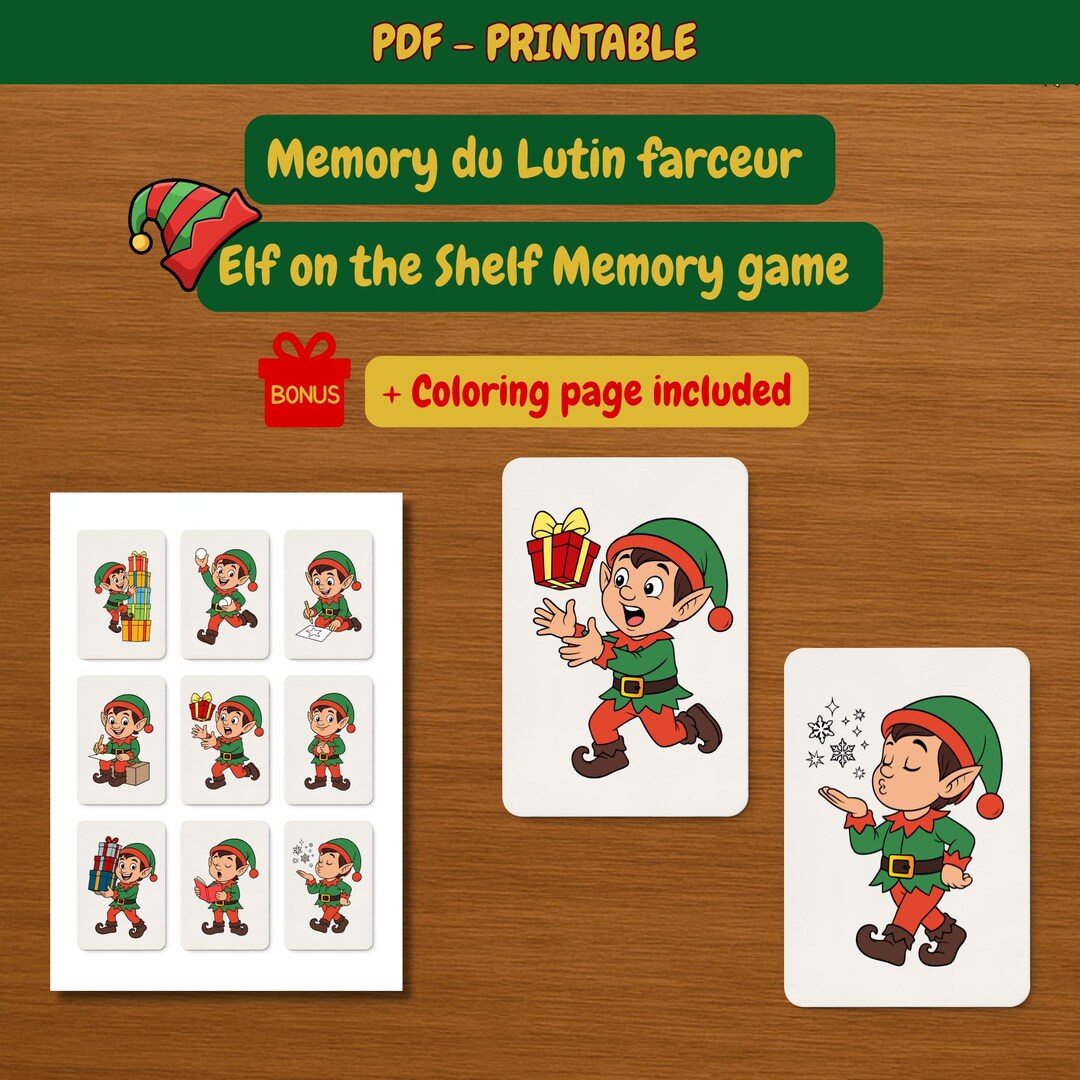 Elf on the Shelf Memory Game – Printable Kids Activity • 9 Matching ...