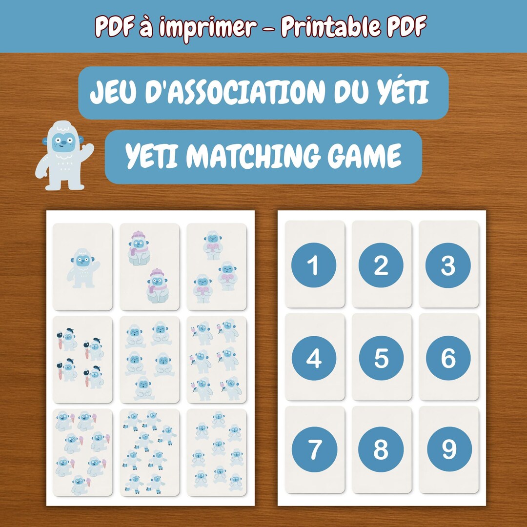 Yeti Matching Game PDF · Number Cards 0–9 · Fun Printable Activity ...