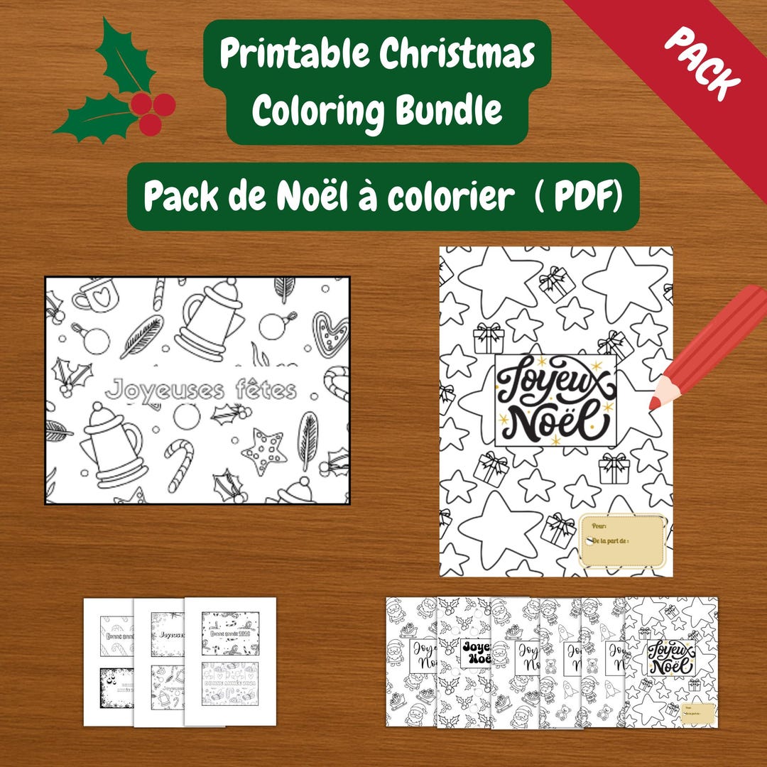 Printable Christmas Coloring Pack – 6 Holiday Cards + 10 Coloring Pages ...