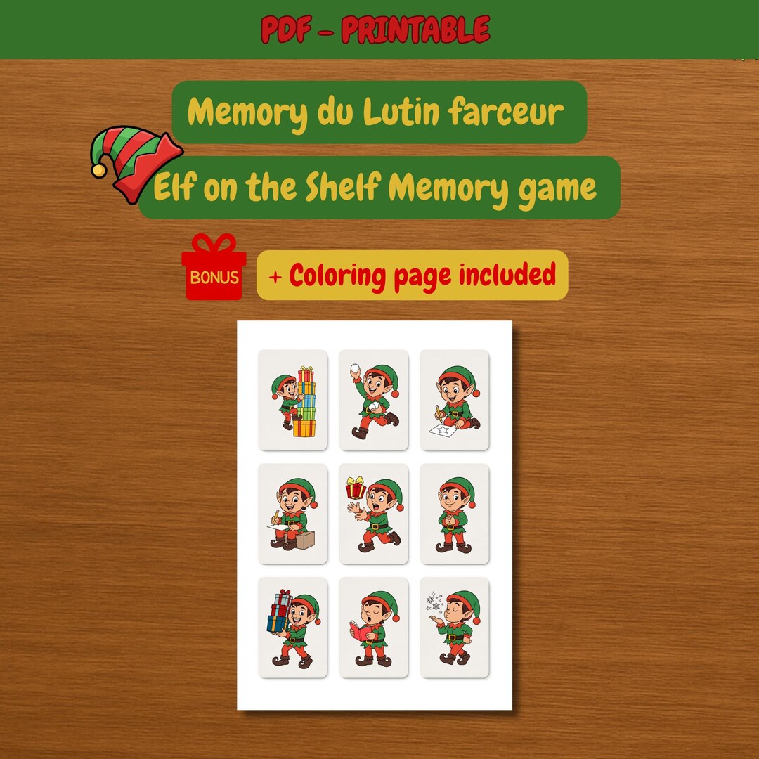 Elf on the Shelf Memory Game – Printable Kids Activity • 9 Matching ...