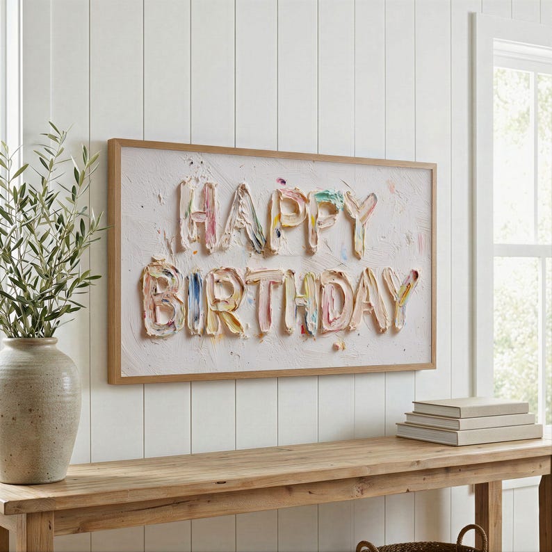 Happy Birthday Frame TV Art, Oil Painting Text Screen Saver, Samsung ...