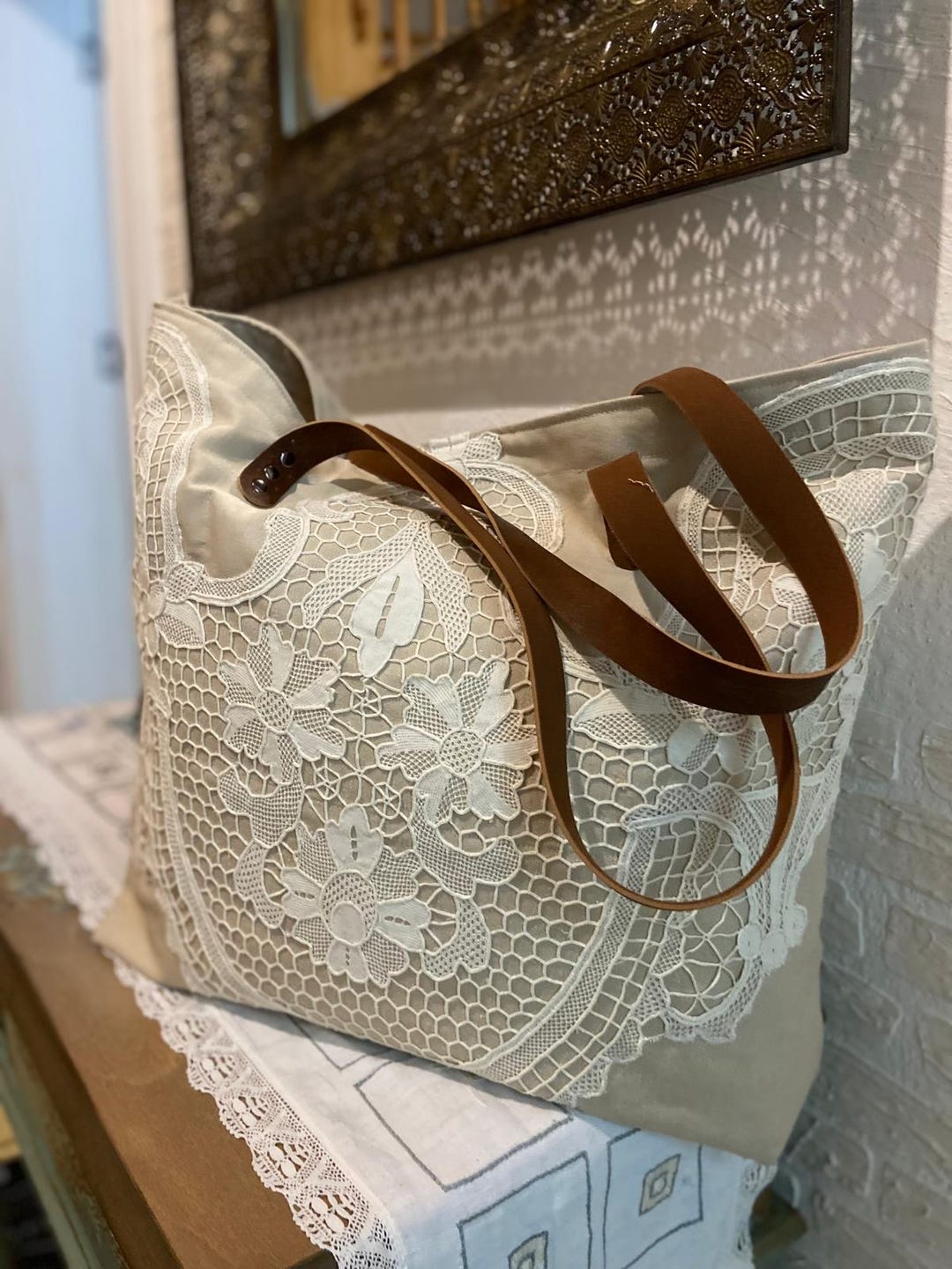 Anglez Hand-stitched Lace Shoulder Bag, 50x45 Cm. - Etsy