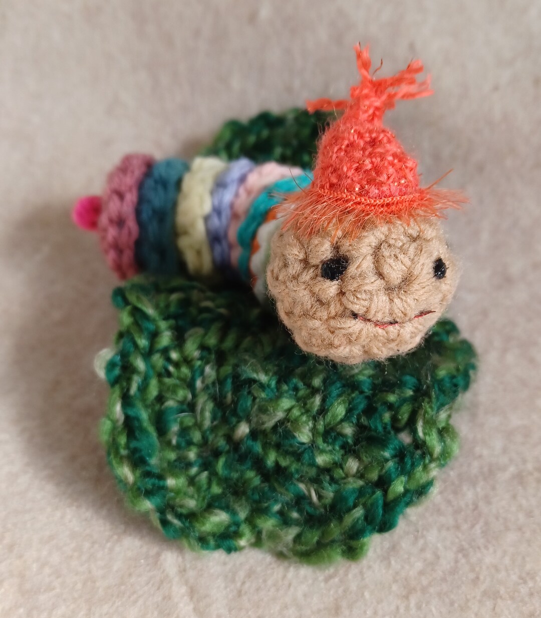 Crochet Worm Plush Toy Happy Hat Worm and Green Resting Pad - Etsy