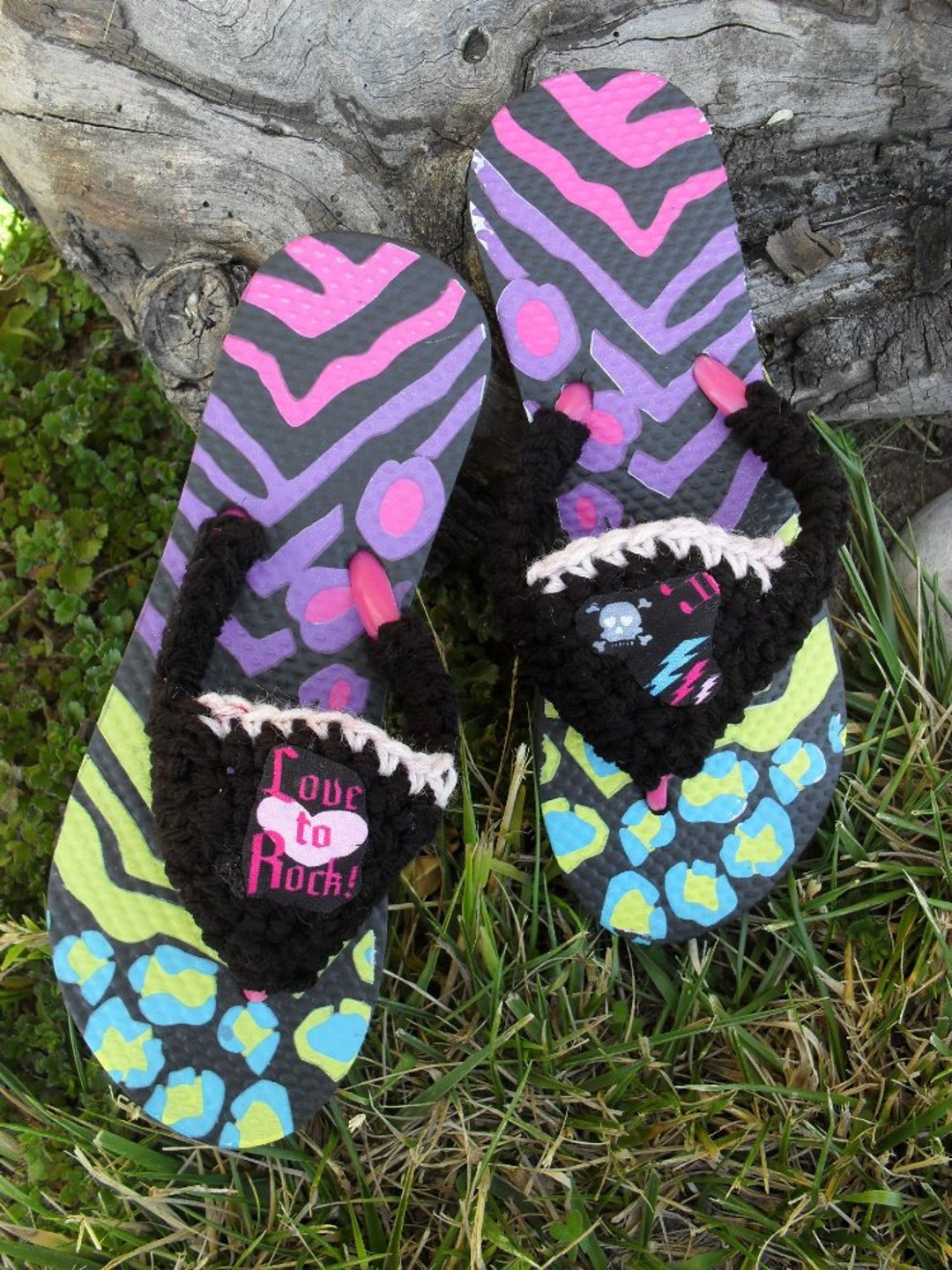 Colorful Rock Flip Flop Sandals: Crochet Love to Rock Bold Multi-color ...