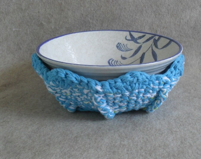 Crochet Soup Bowl Cozy in Light Blue/white - Etsy