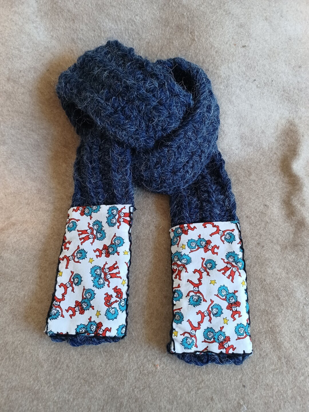 Crochet Dark Blue Thing 1 Thing 2 Fabric Pocket Scarf - Etsy