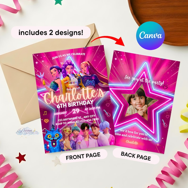 Kpop Demon Hunters Birthday Invitation, Editable Canva Template With ...