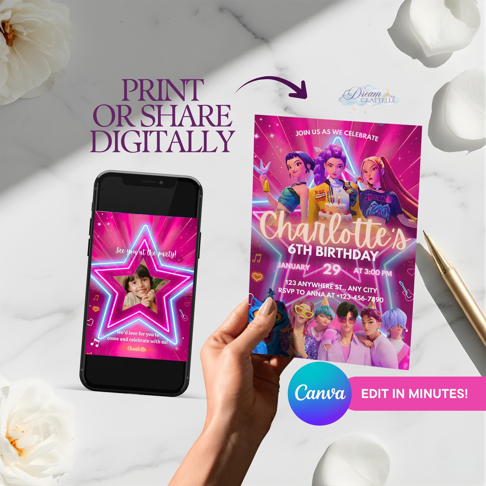 Kpop Demon Hunters Birthday Invitation, Editable Canva Template With ...