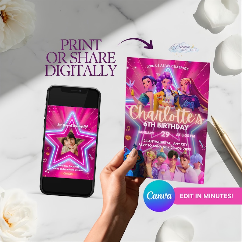 Kpop Demon Hunters Birthday Invitation, Editable Canva Template With ...