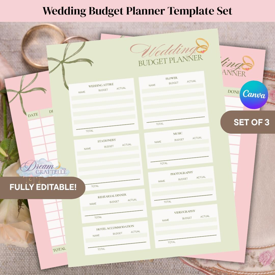 Wedding Budget Planner Template | Editable Canva Printable | Digital ...