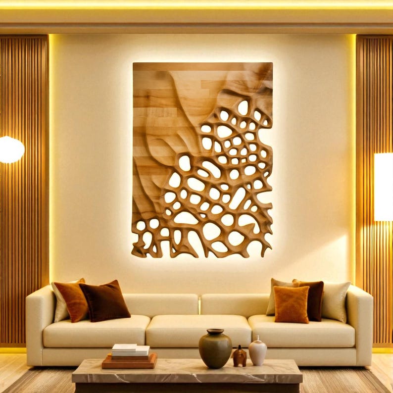 Large Wooden Wall Art Sculpture 3D Wood Home Decor Modern Statement ...