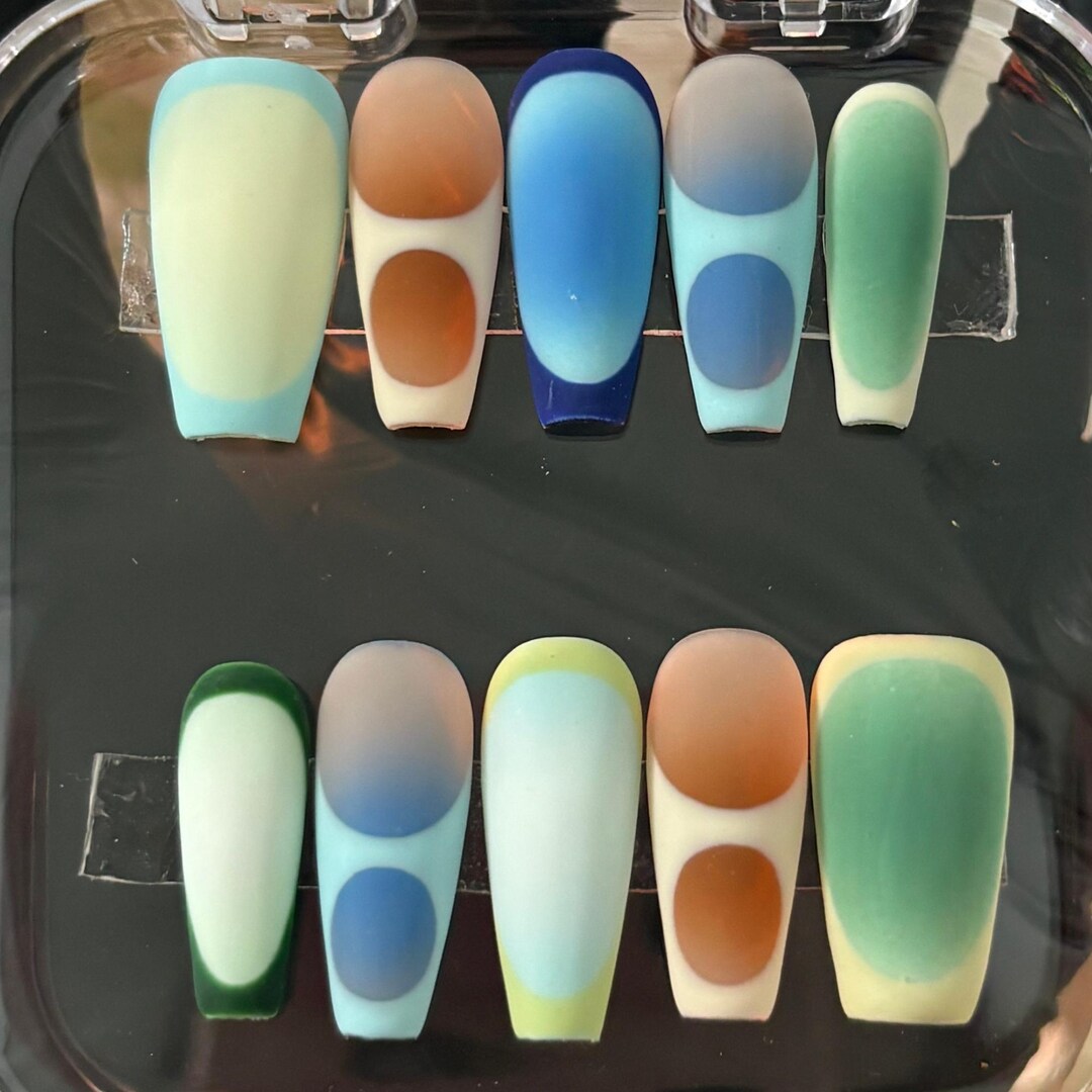 Abstract Matte Press on Nails | Color Block Retro Y2K Design - Etsy