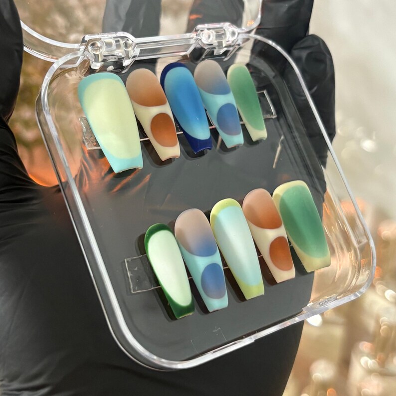 Abstract Matte Press on Nails | Color Block Retro Y2K Design - Etsy