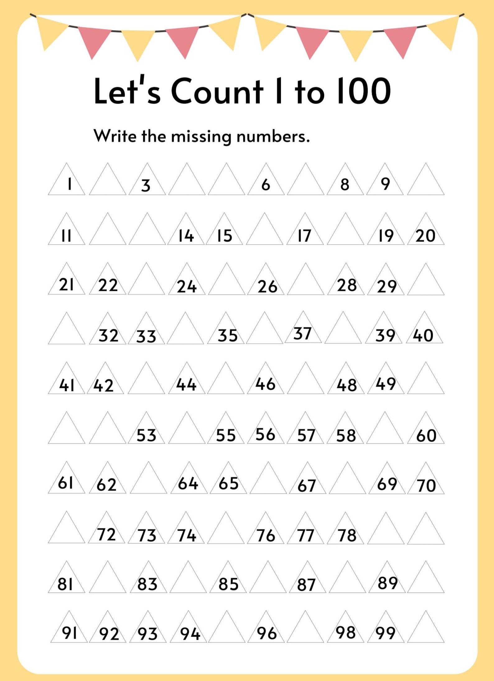 Printable 1-100 Missing Numbers Worksheet | Kids Number Practice ...