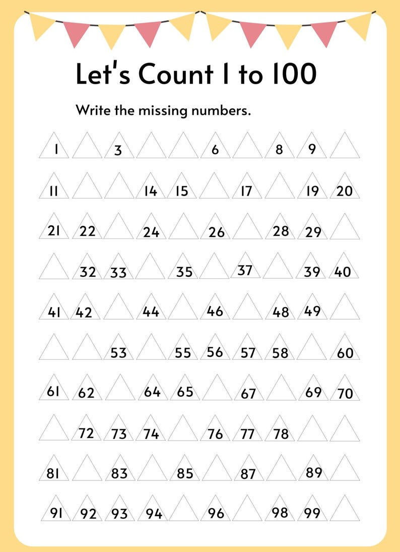 Printable 1-100 Missing Numbers Worksheet | Kids Number Practice ...