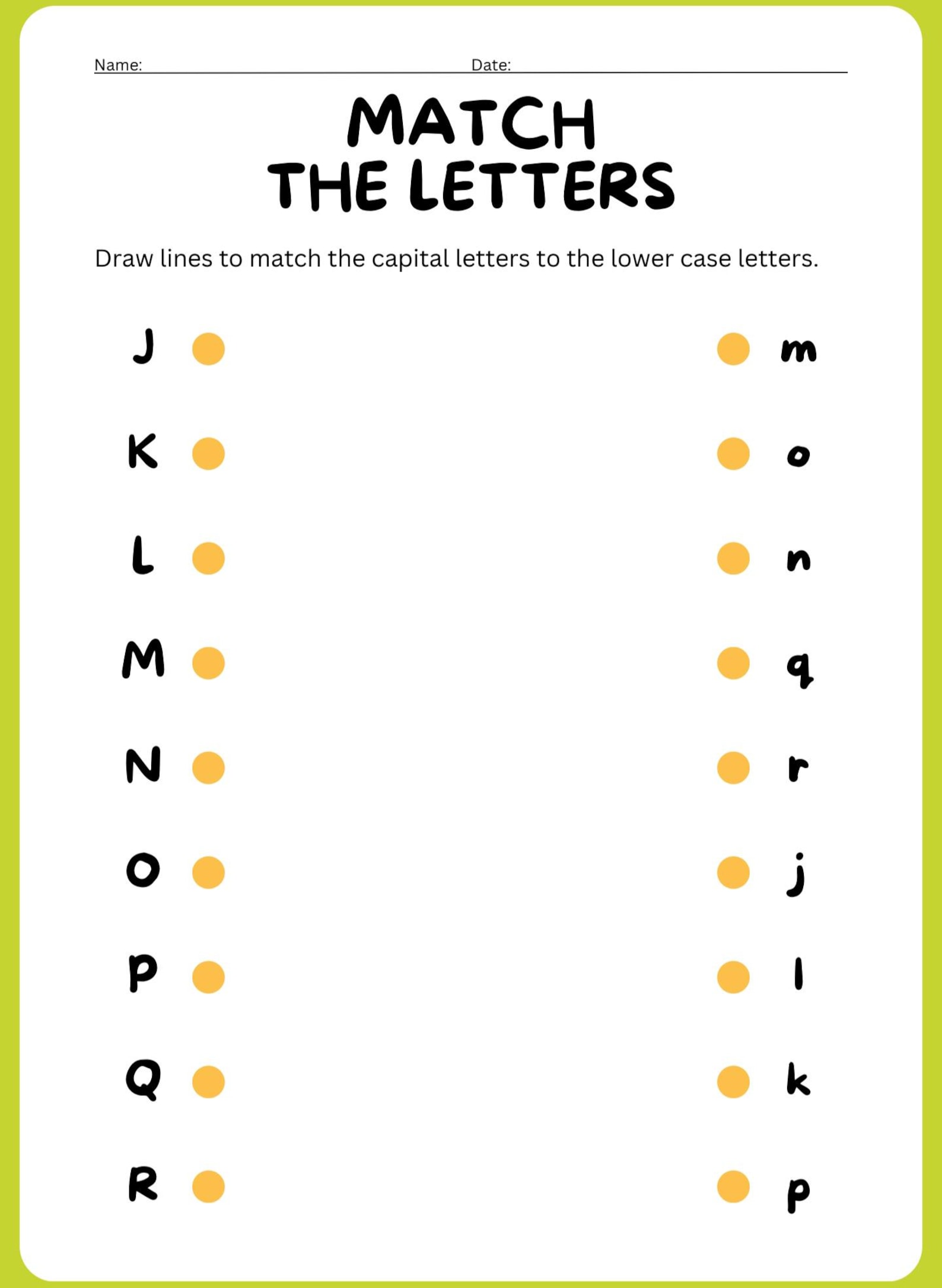 Alphabet Match Worksheet, Uppercase to Lowercase, English Letters ...