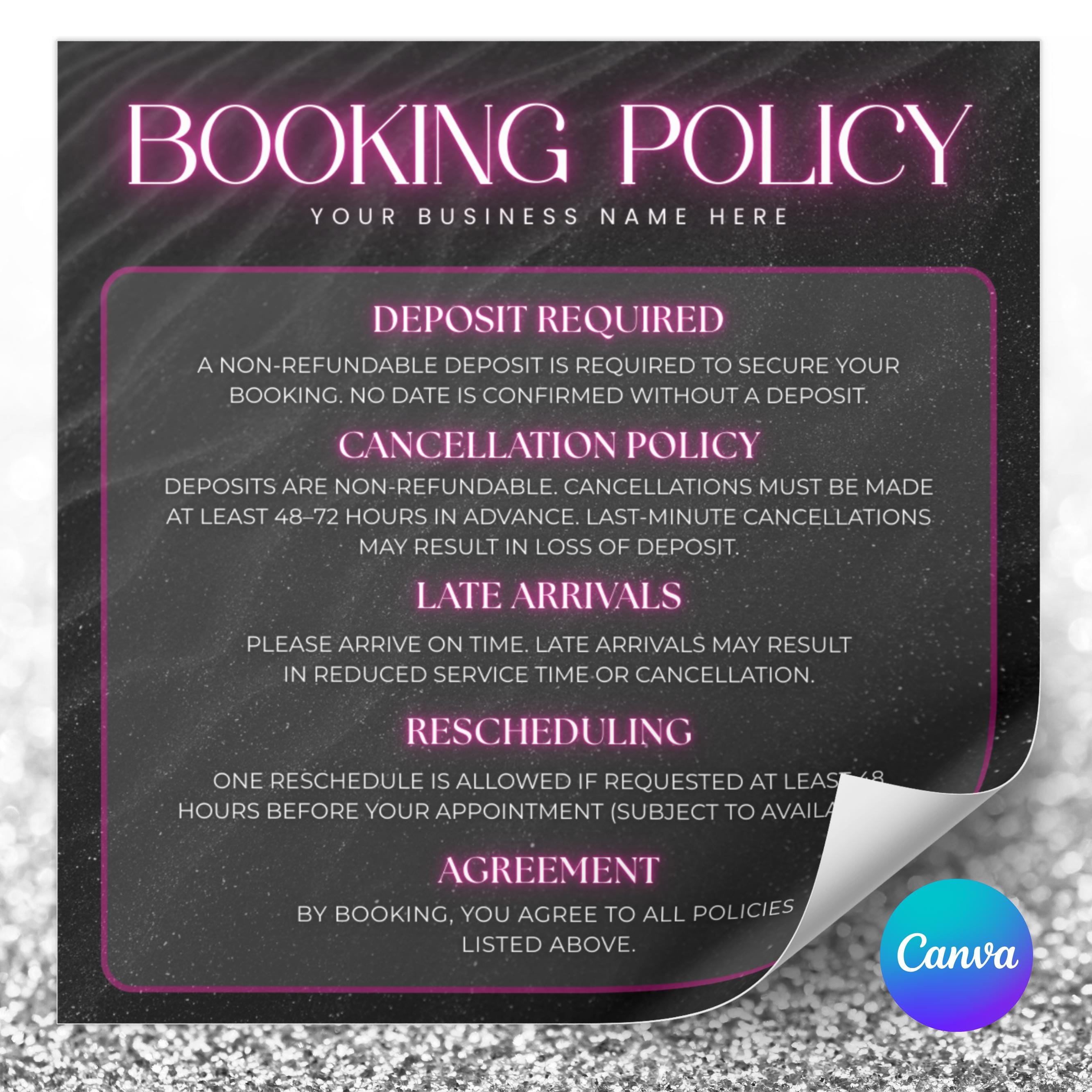Editable Booking Policy Template | Salon, Hair, Nail Deposit Form ...