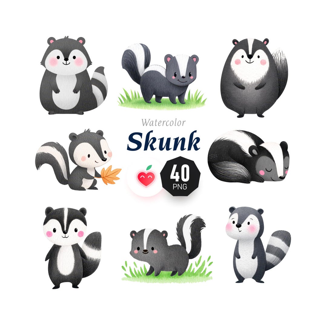 Watercolor Skunk Clipart, Woodland Animal Illustration, Baby Skunk ...