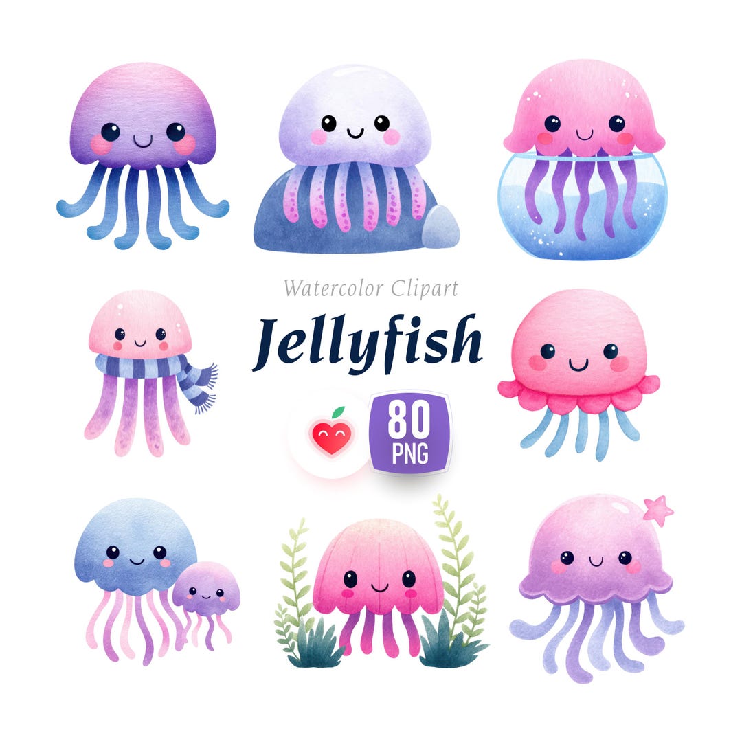 Jellyfish Clipart PNG, Watercolor Jellyfish Illustration, Ocean Animals ...