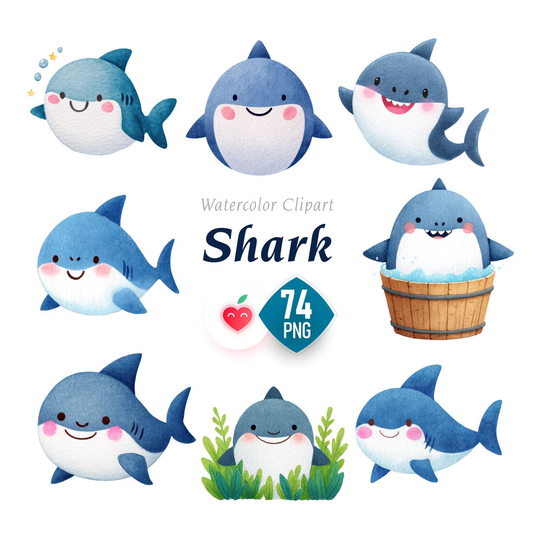 Shark Clipart PNG, Watercolor Baby Shark Illustration, Under the Sea ...