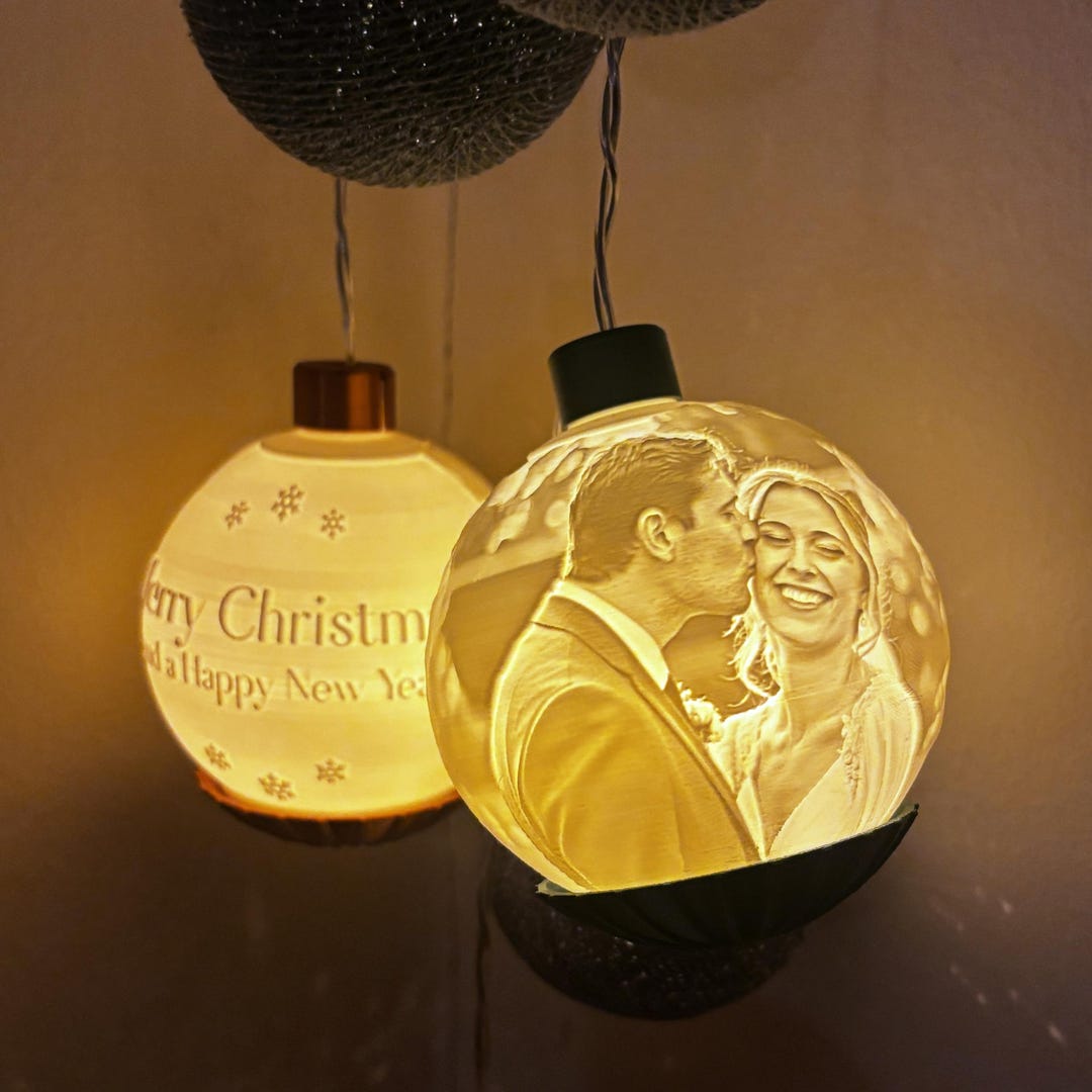 Magic Personalised Lithophane Photo Christmas Bauble Family Pets ...