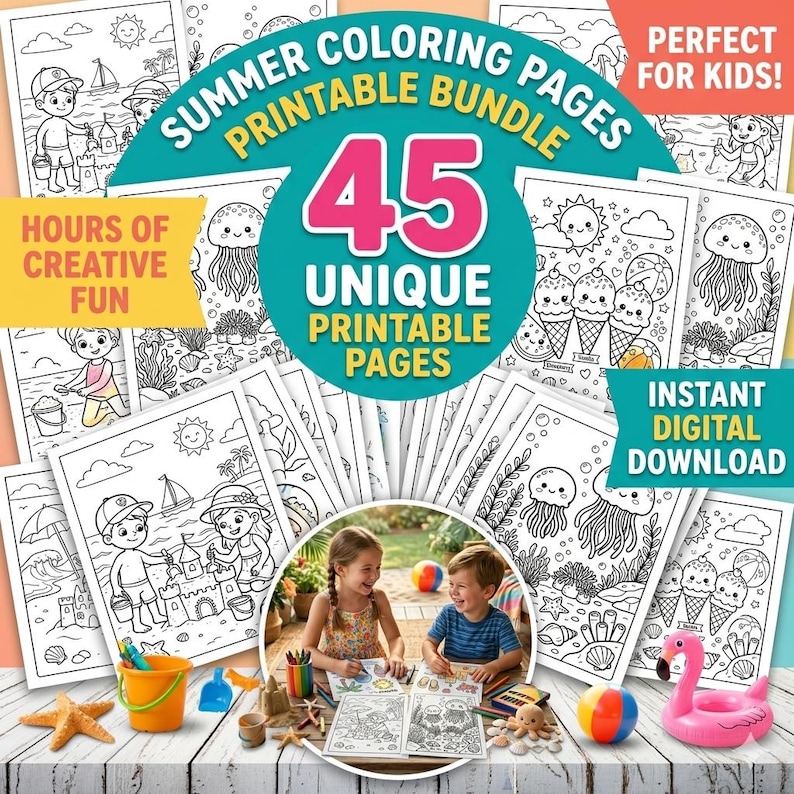 Summer Coloring Pages for Kids | Beach Tropical Activity Book (PDF ...