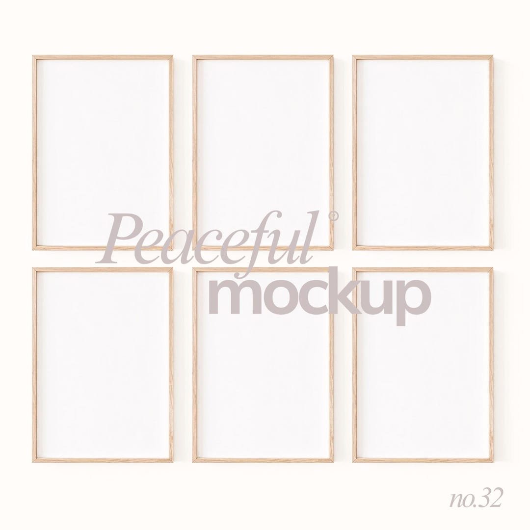 6 Frame Gallery Wall Mockup With Din A Ratio: Thin Wooden Frames Mockup ...