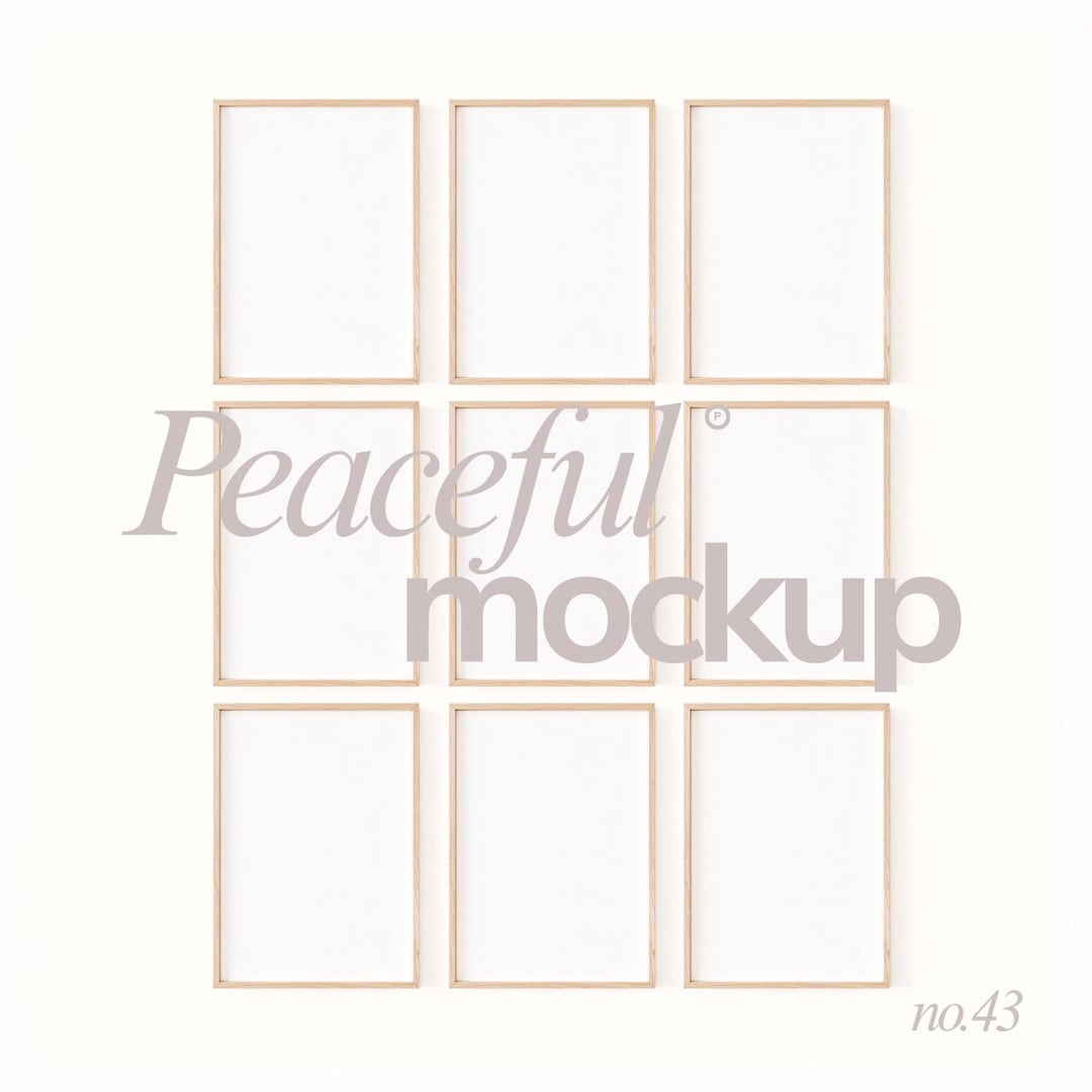 9 Frame Gallery Wall Mockup: Din A / ISO Ratio, Thin Wood Frames ...