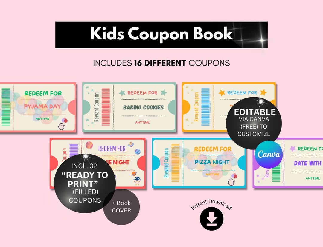 Carnet de bons à imprimer pour enfants | Bons de récompense modifiables ...
