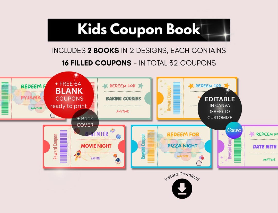 Printable Kids Coupon Book, Editable Coupons, Custom Coupon Book for ...