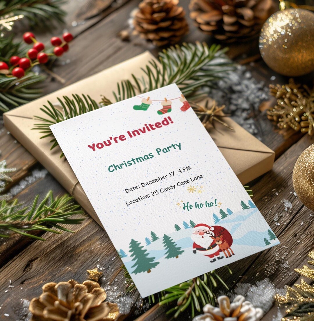 Editable Kids Christmas Invitation Template | Cozy Holiday Party Invite ...