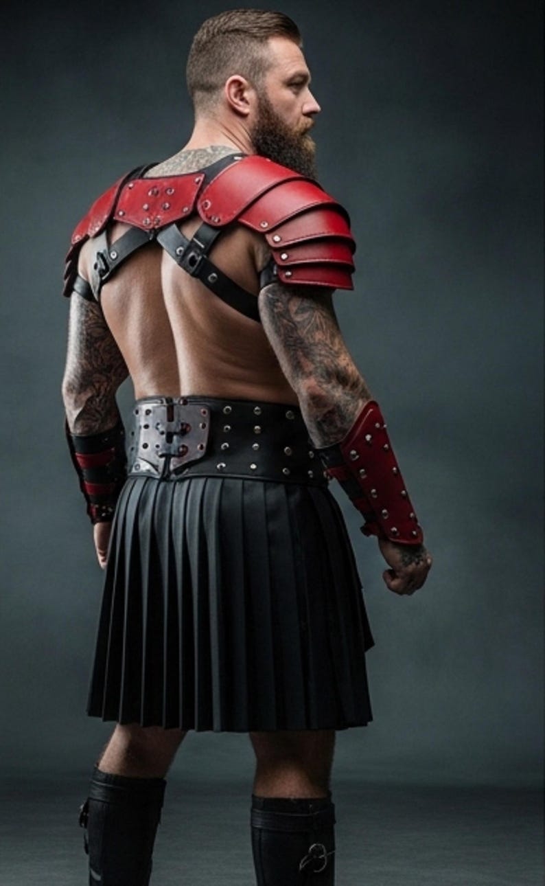 Gladiator Leather Armor Set - Red & Black Roman Warrior Costume ...