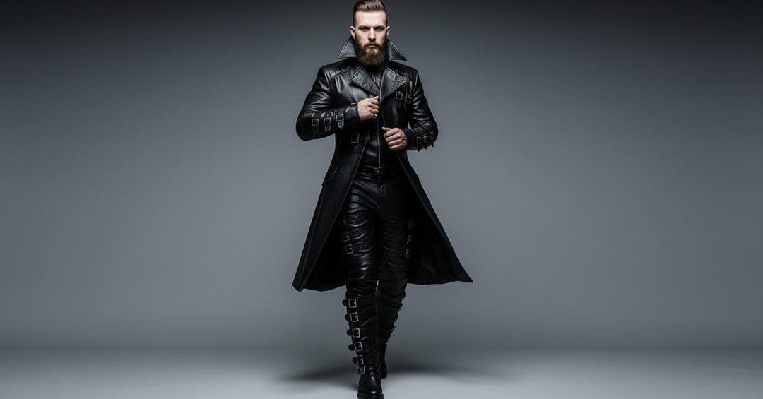 Men's Black Leather Trench Coat - Gothic Steampunk Vampire Duster Coat ...