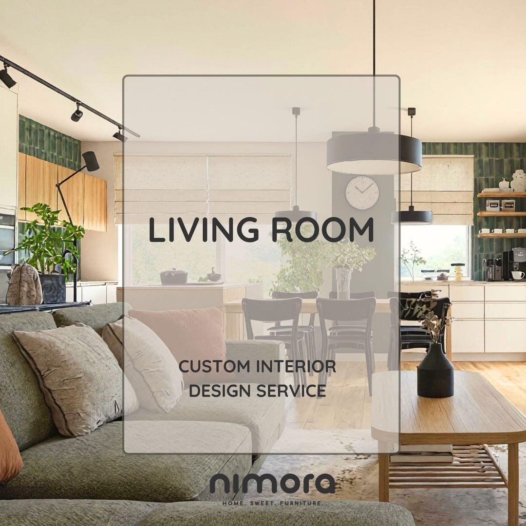 Custom Living Room Interior Design, 3D Views, Layout, Shopping List - Etsy