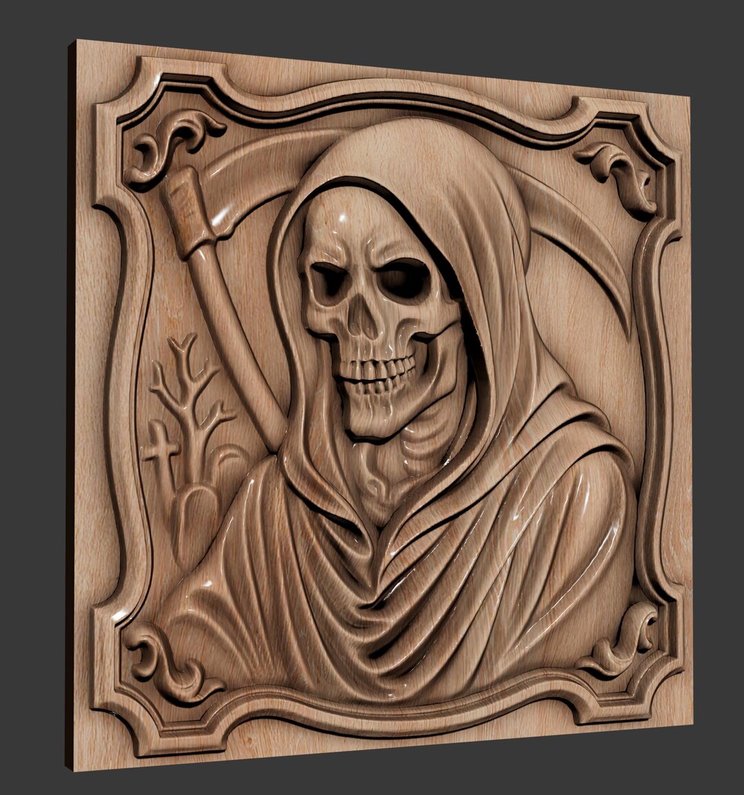 Grim Reaper 3D Relief STL File – CNC Carving, 3D Printer, Laser ...