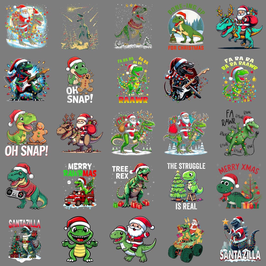 Santa Riding T Rex PNG, Funny Dinosaur Christmas Lights Clipart, Kids ...
