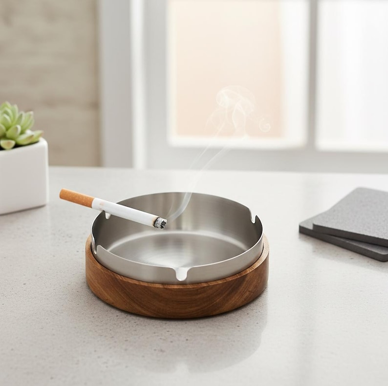 Acacia Wood Ashtray With Lid | Stainless Steel Ashtray Insert ...