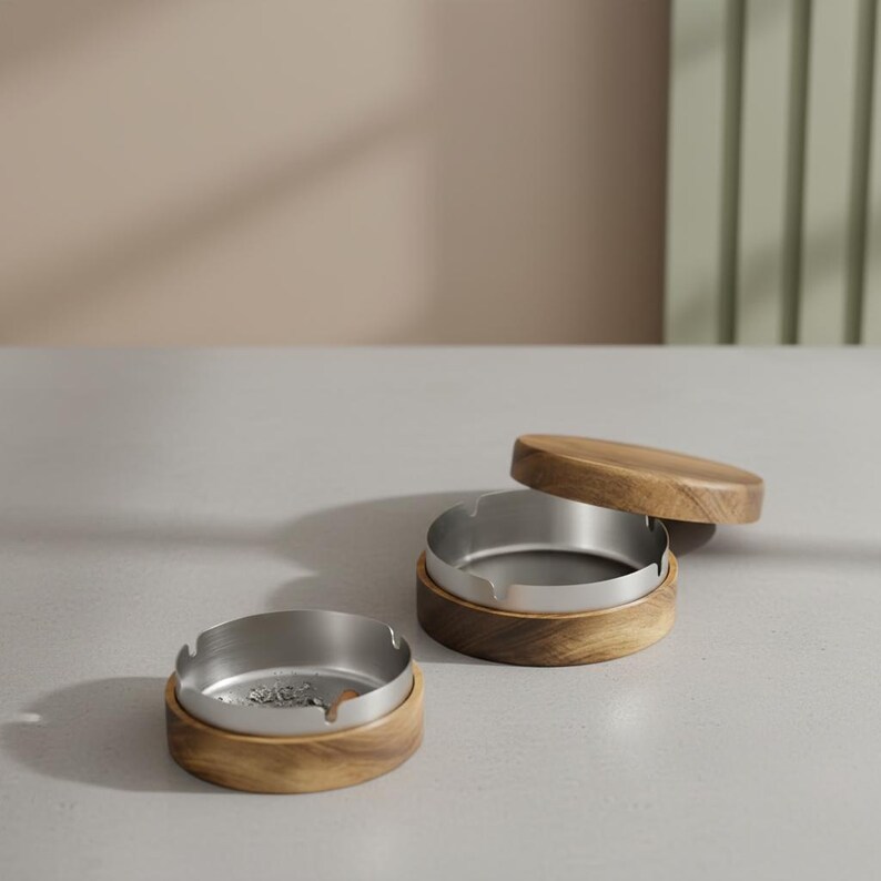 Acacia Wood Ashtray With Lid | Stainless Steel Ashtray Insert ...